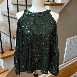 CeCe | Tops | Cece Elegant Green Sequin Womens Top | Poshmark